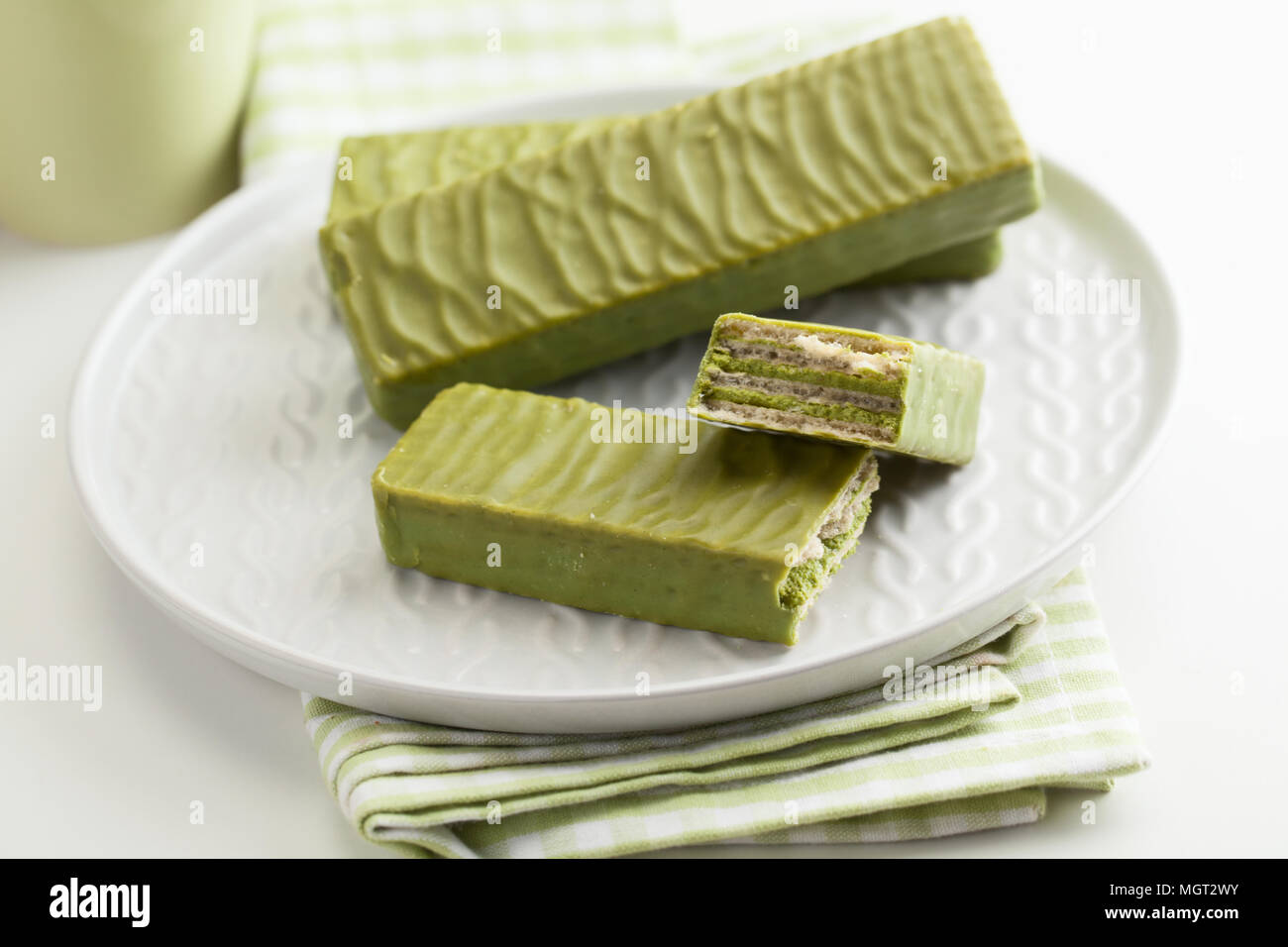 Matcha tea wafers on a plate Stock Photo - Alamy