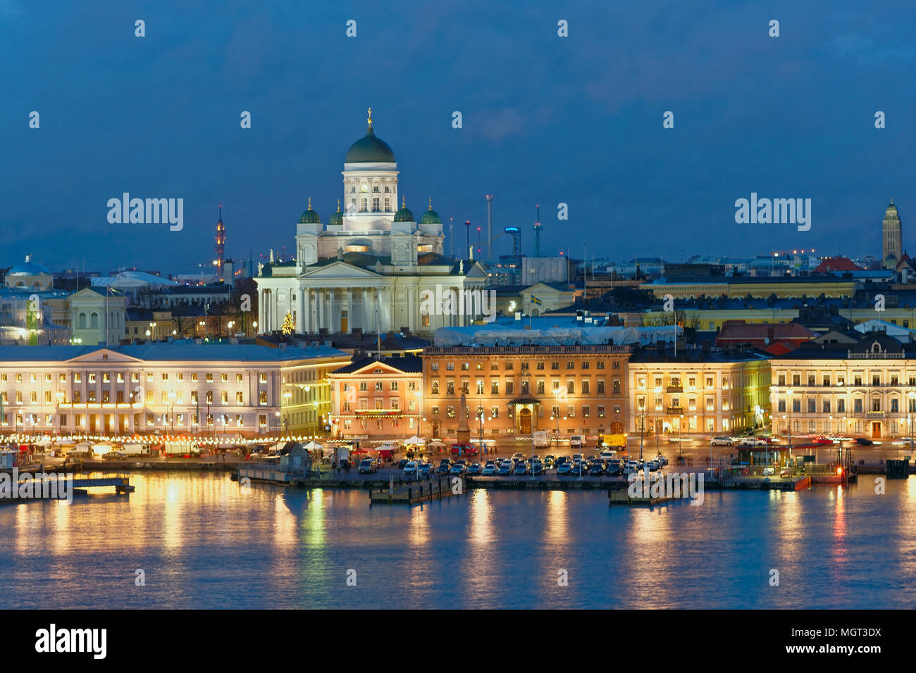 Night view to Helsinki Cathedral and Market square in Helsinki, Finland ...