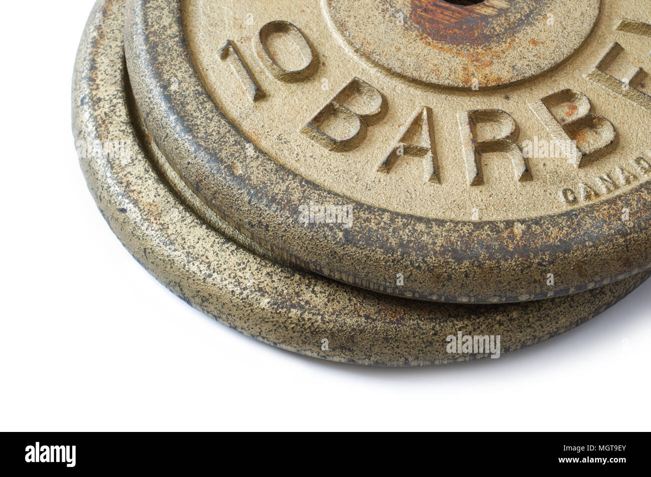 Detail of barbell weights on white background Stock Photo - Alamy