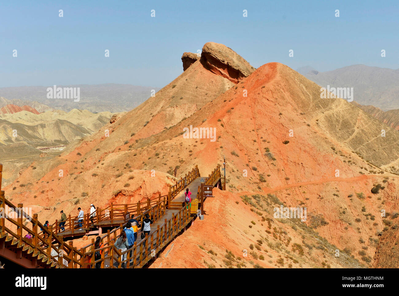 Zhangye, China. 29 April 2018. Tourists visit the Danxia National ...