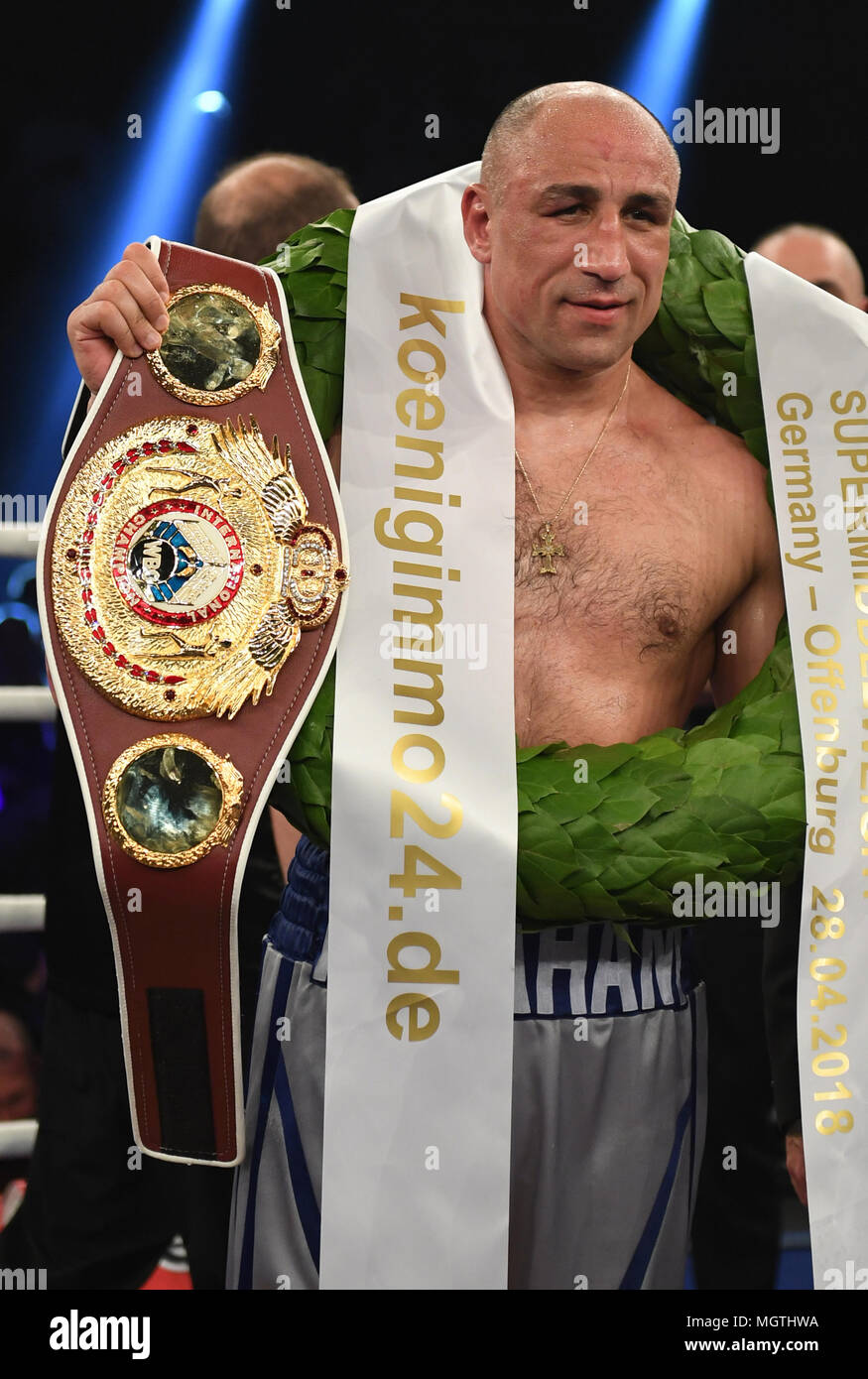 Offenburg, Germany. 28 April 2018. Super middleweight boxing pro Arthur ...