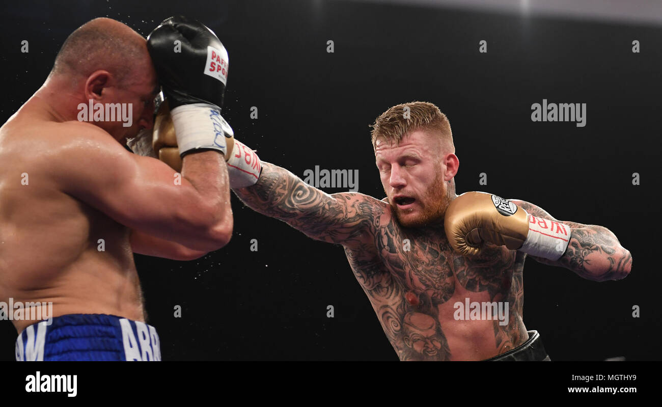 Offenburg, Germany. 28 April 2018. Super middleweight boxing pro Arthur ...