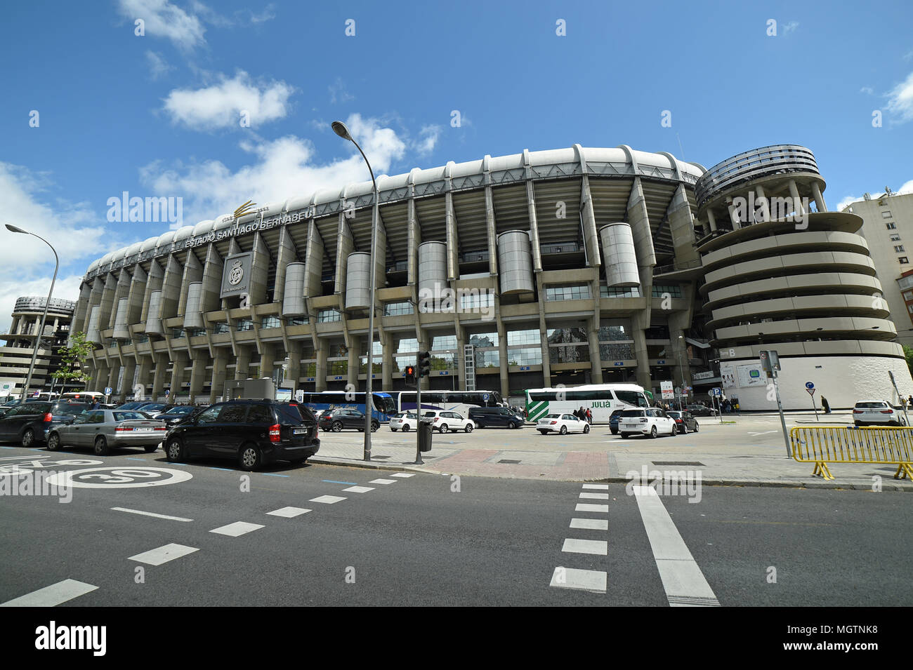 29 April 2018, Spain, Madrid: Exterior view of the Santiago Bernabeu ...