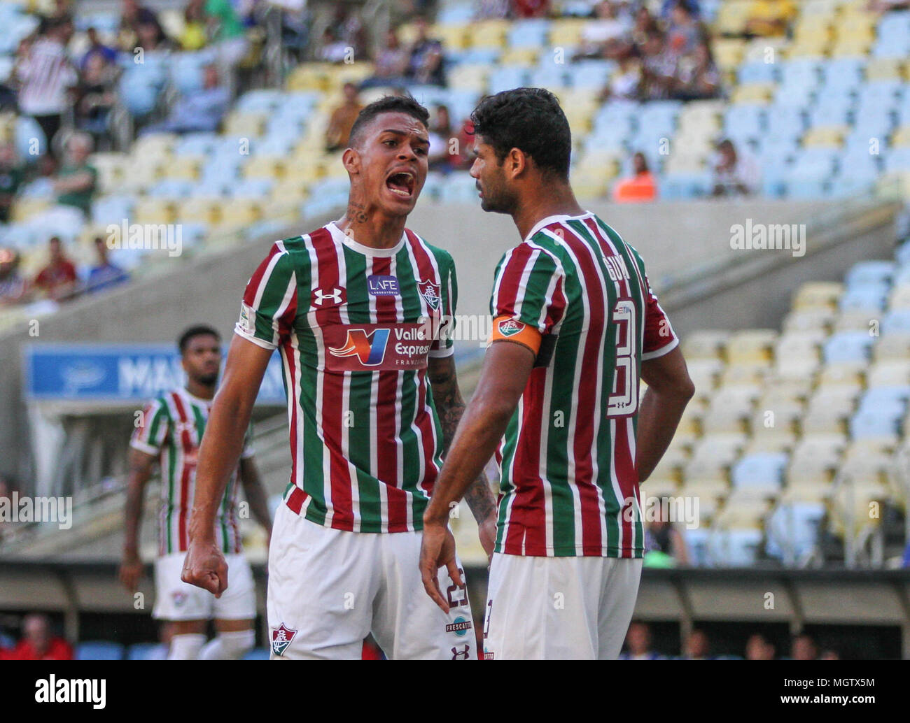 Rio De Janeiro, Brazil. 29th Apr, 2018. Fluminense players are upset ...