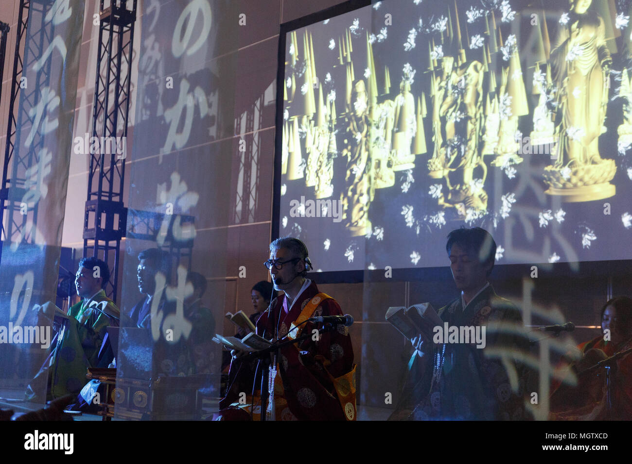 Japanese buddhist monks perform during the Niconico Chokaigi festival ...