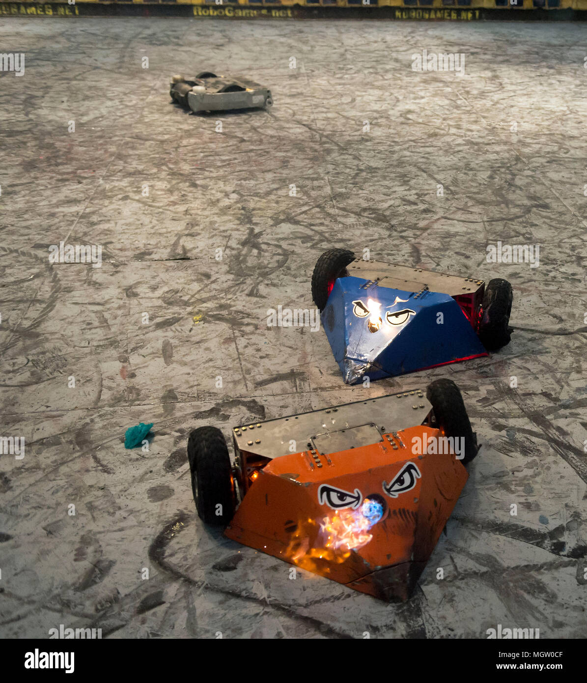 Pleasanton, California, USA. 28th Apr, 2018. Combat robots compete at ...