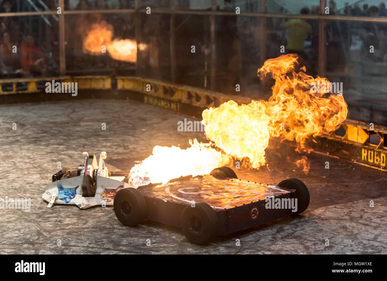 Pleasanton, California, USA. 29th Apr, 2018. Combat robots compete at ...