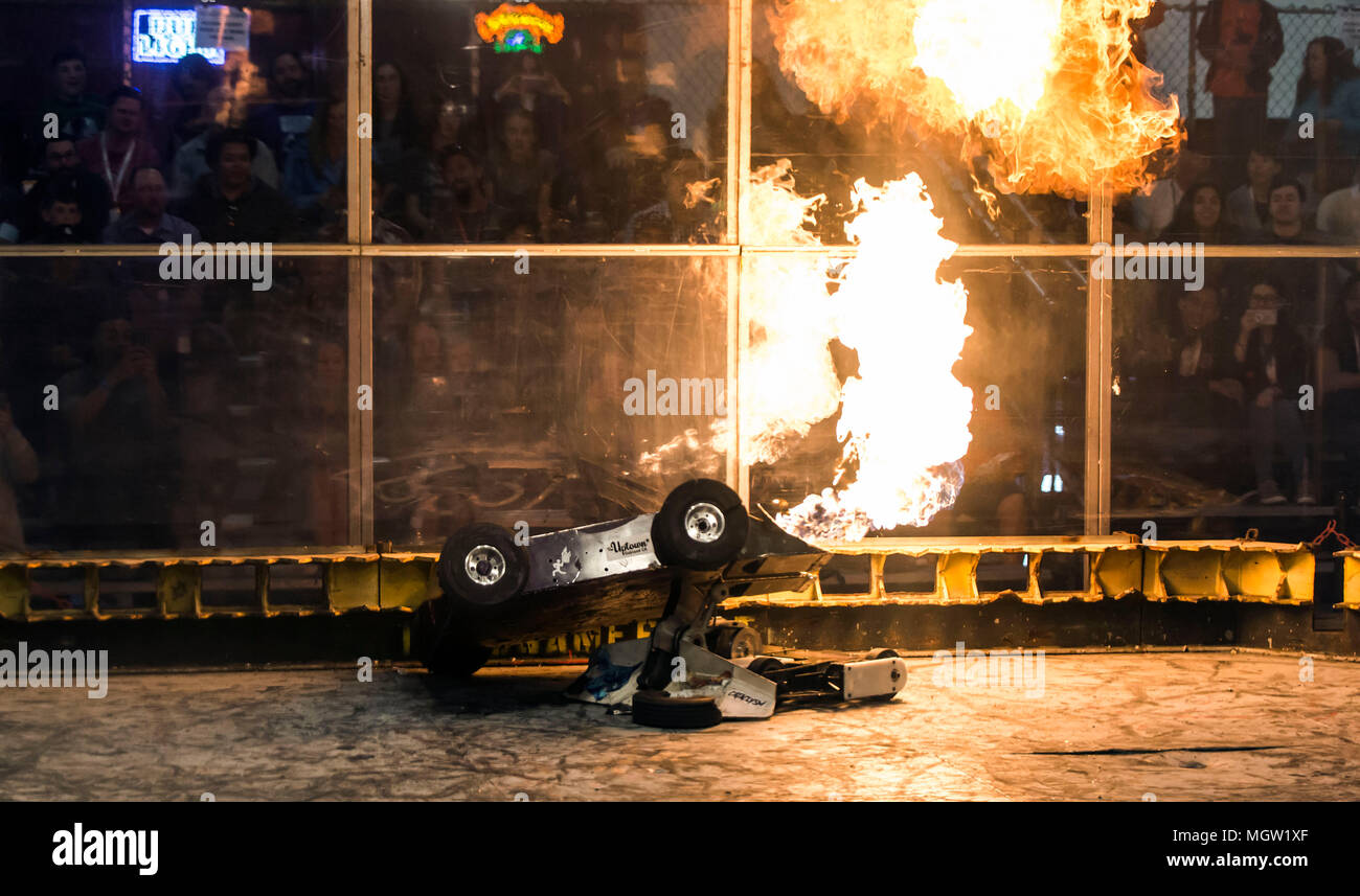 Pleasanton, California, USA. 29th Apr, 2018. Combat robots compete at ...