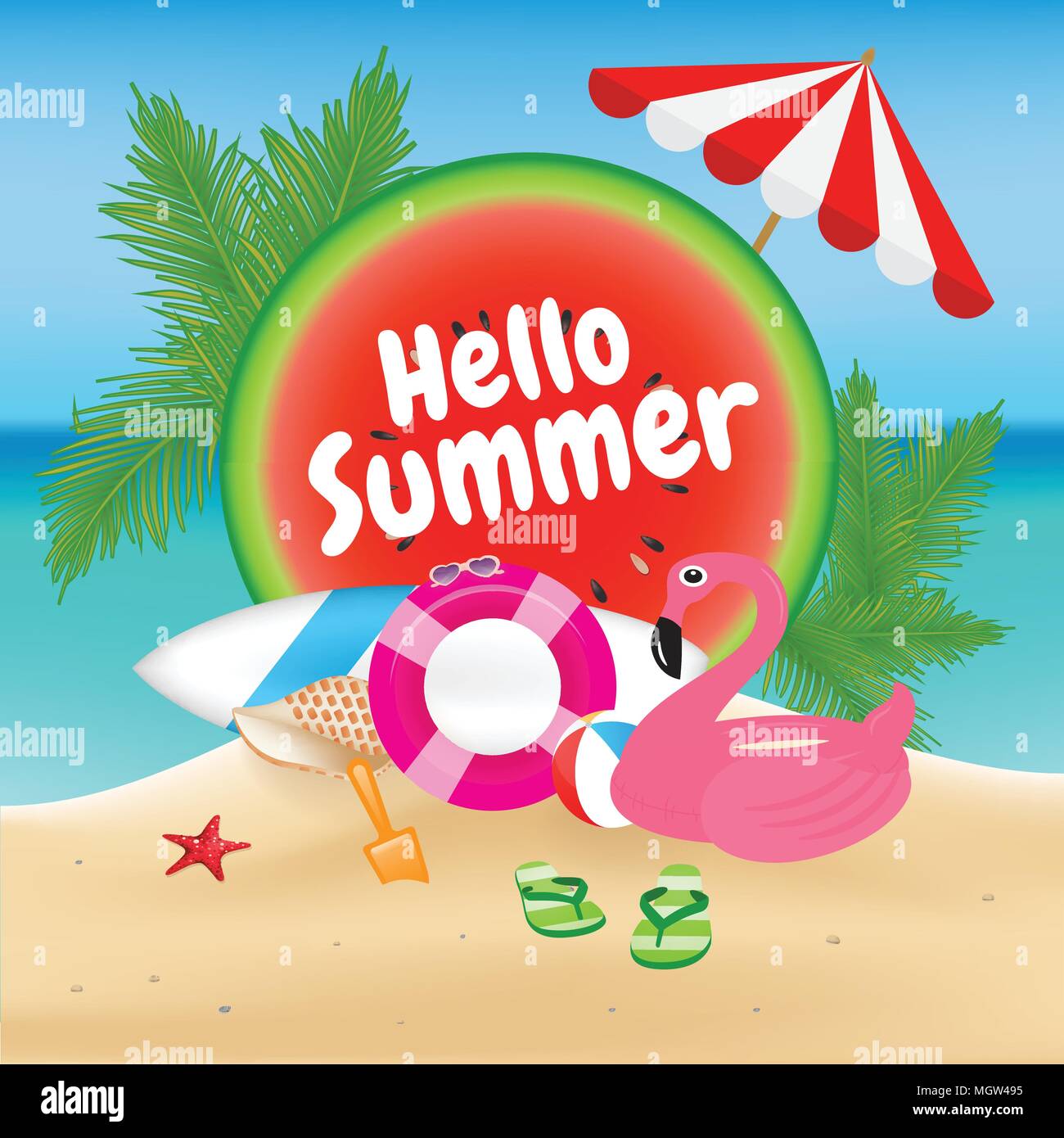 Hello Summer Season Background and Objects Design with Flamingo ...