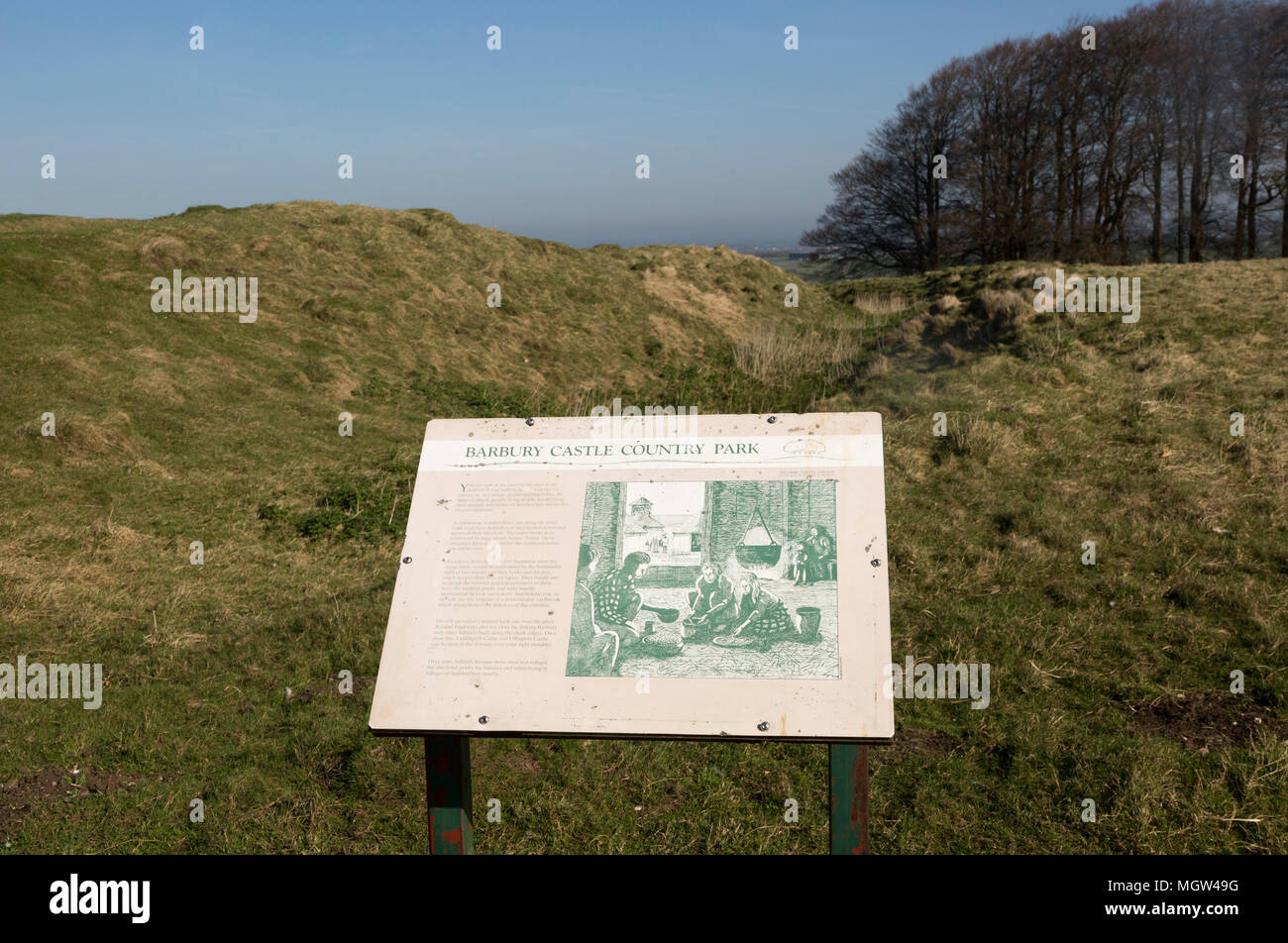 Information panel notice at Barbury Castle Country Park, Iron Age hill ...