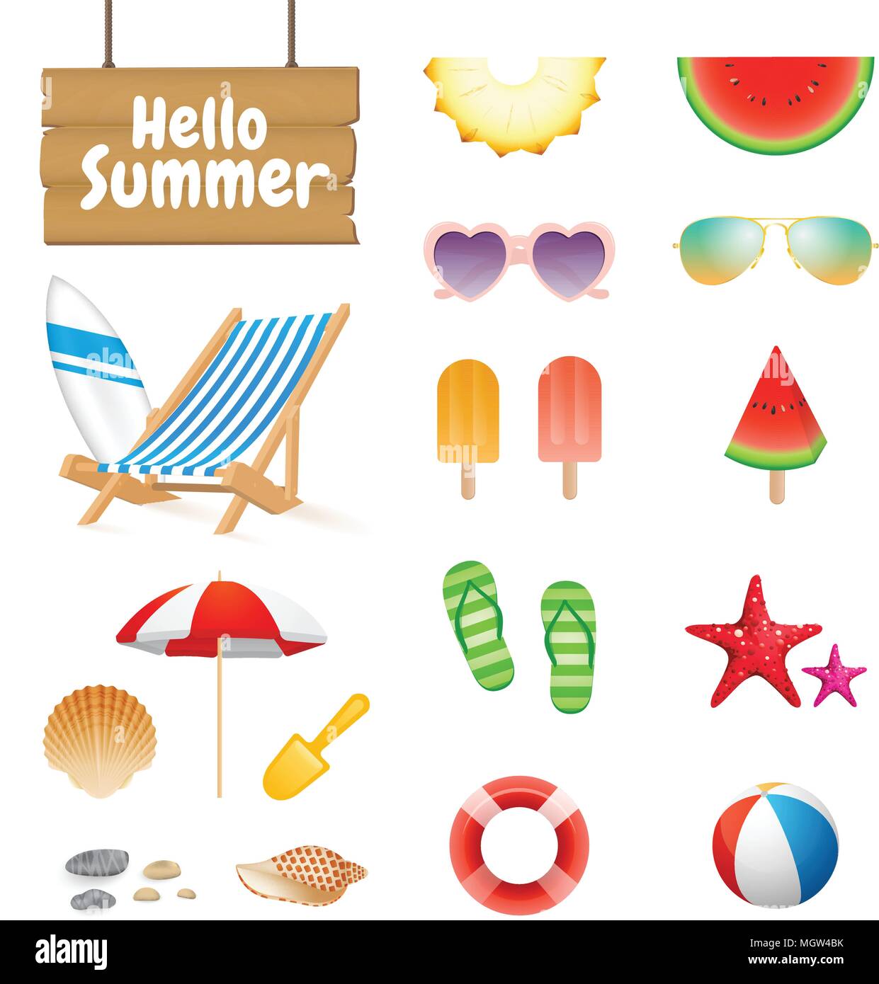 Set of Realistic Summer Design Objects and Elements. Vector ...