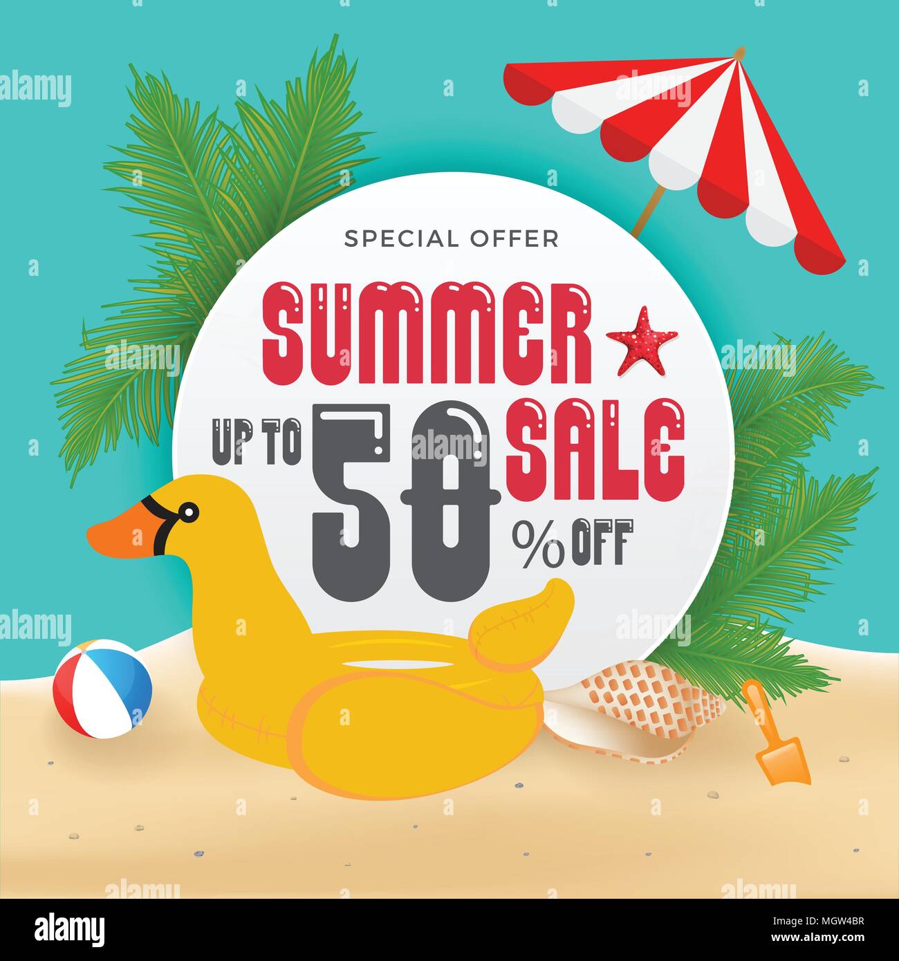 Summer Sell Promotion Banner Background and Objects Design with Duck ...