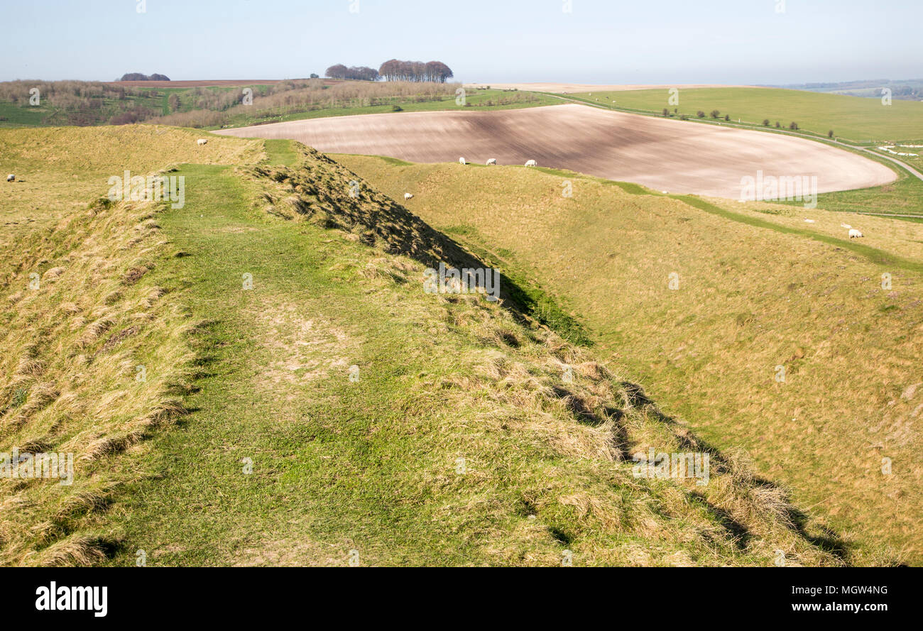 Defensive ditch and rampart at Barbury Castle Country Park, Iron Age ...