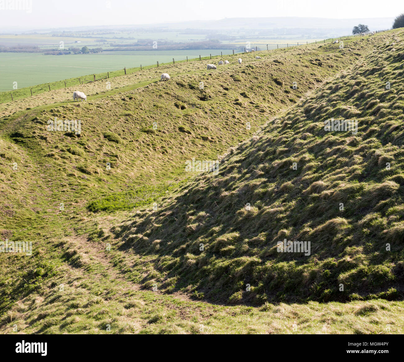 Defensive ditch and rampart at Barbury Castle Country Park, Iron Age ...