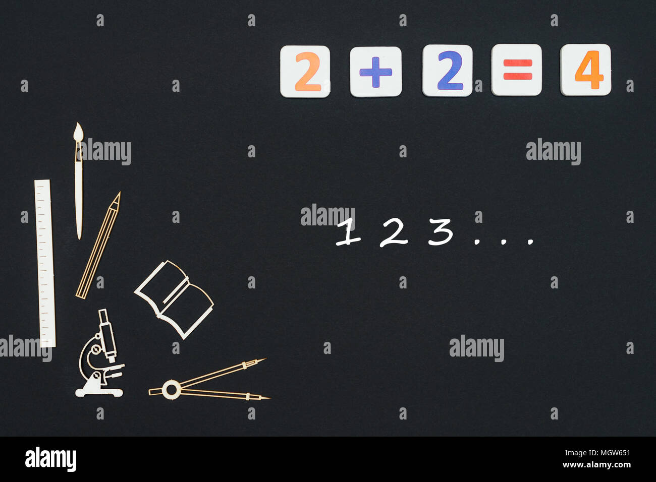 Concept first class school, numbers 123 with wooden miniatures school ...