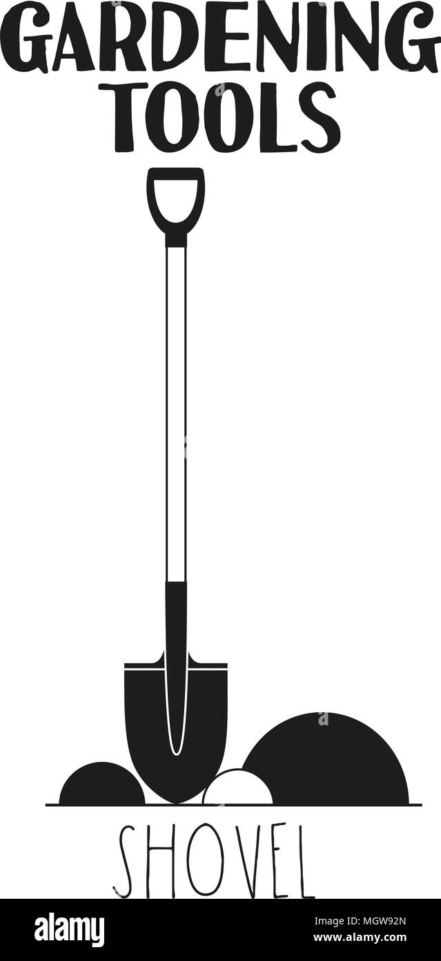 Black and white shovel silhouette. Garden tool vector illustration gift ...