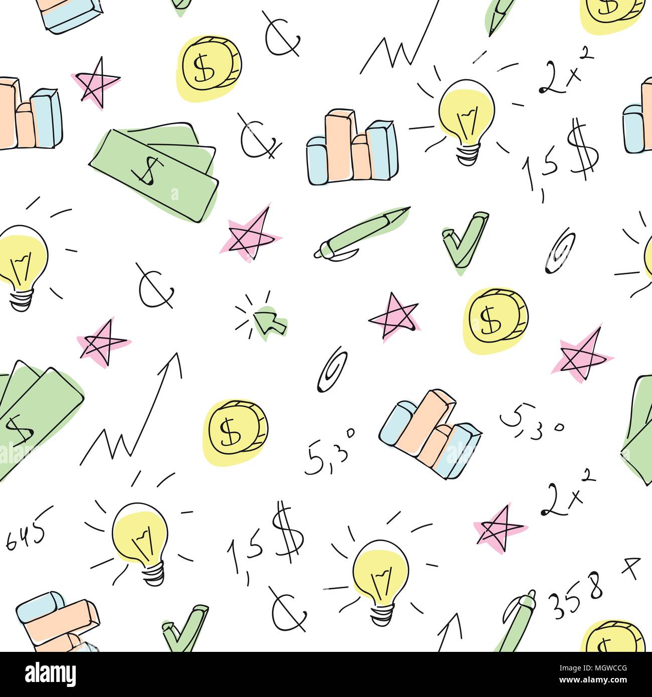 Hand drawn business seamless pattern with financial doodle sketch ...
