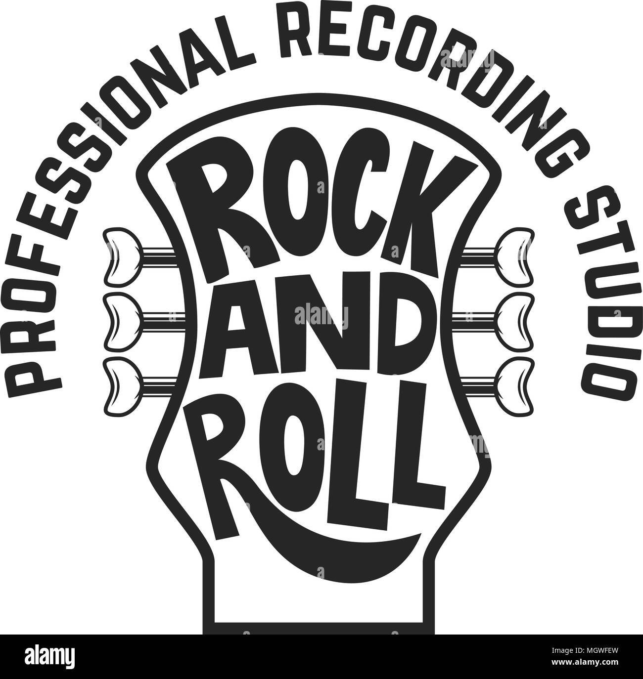 Recording studio. Guitar head with lettering. Rock and roll. Design ...