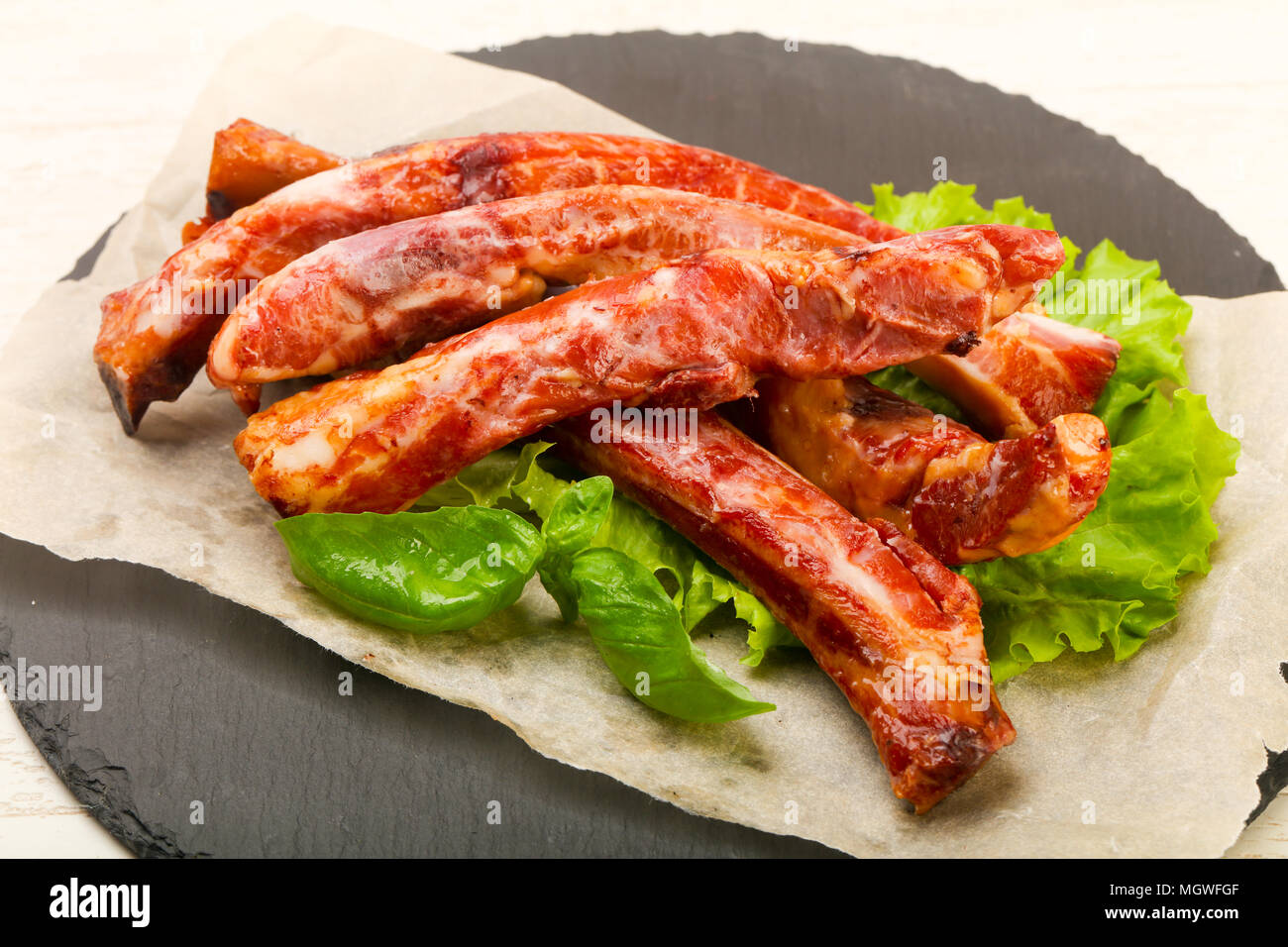 Smoked pork ribs snack Stock Photo - Alamy