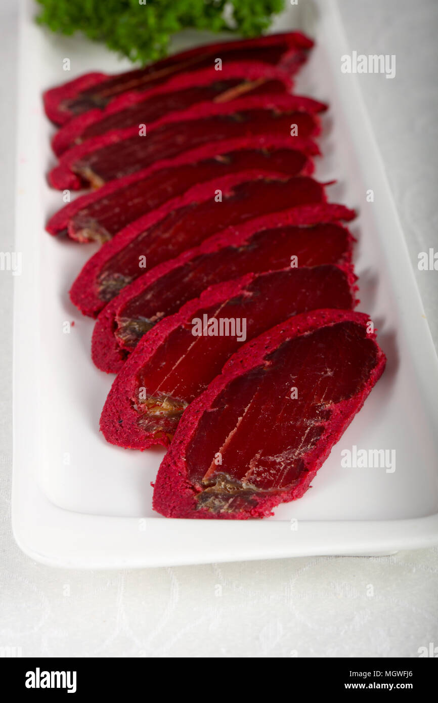 Beef basturma meat Stock Photo - Alamy
