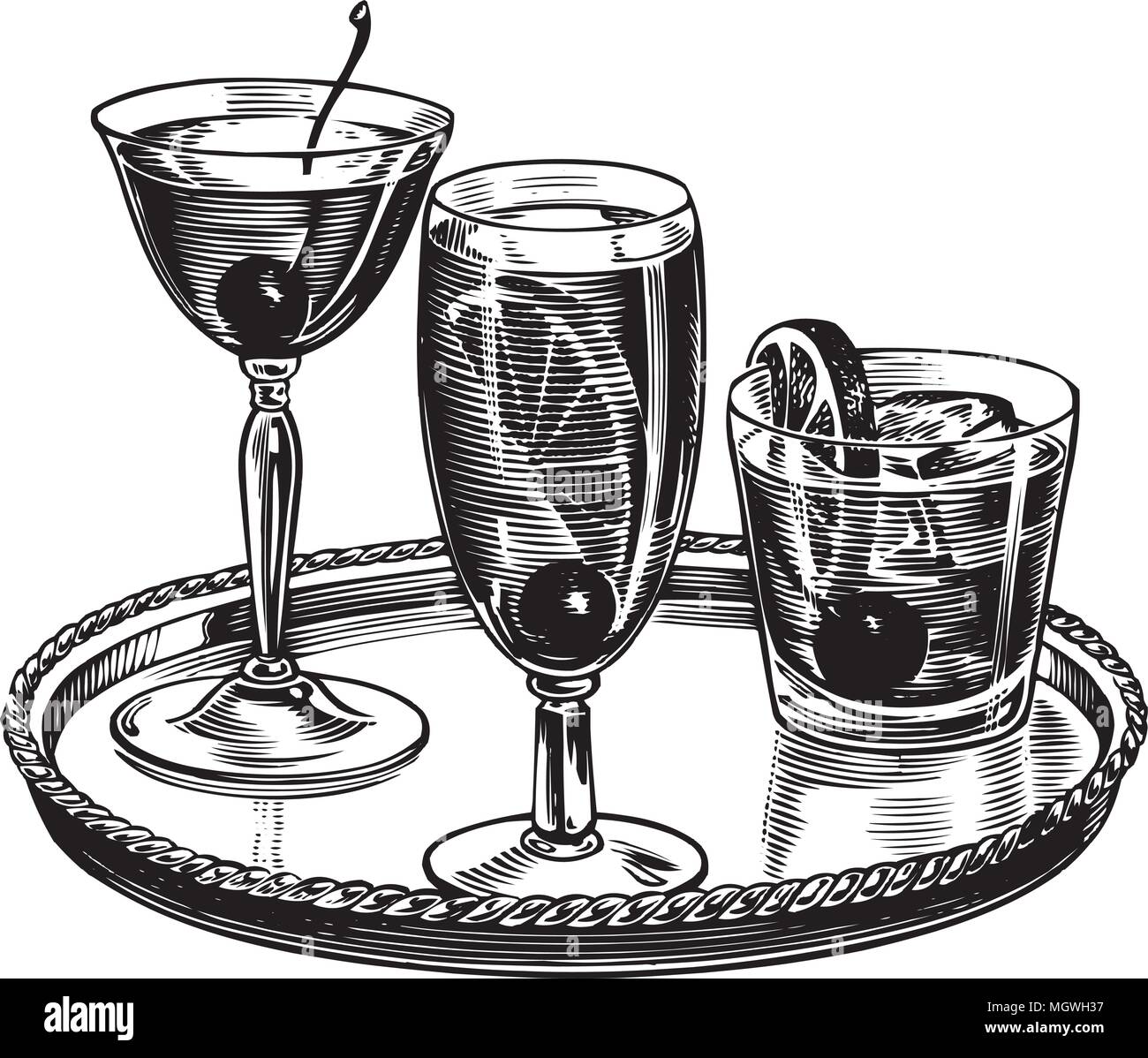 Tray Of Cocktails Retro Clipart Illustration Stock Vector Image And Art