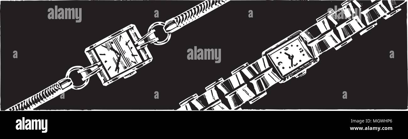 Two Watches On Black - Retro Clipart Illustration Stock Vector Image ...