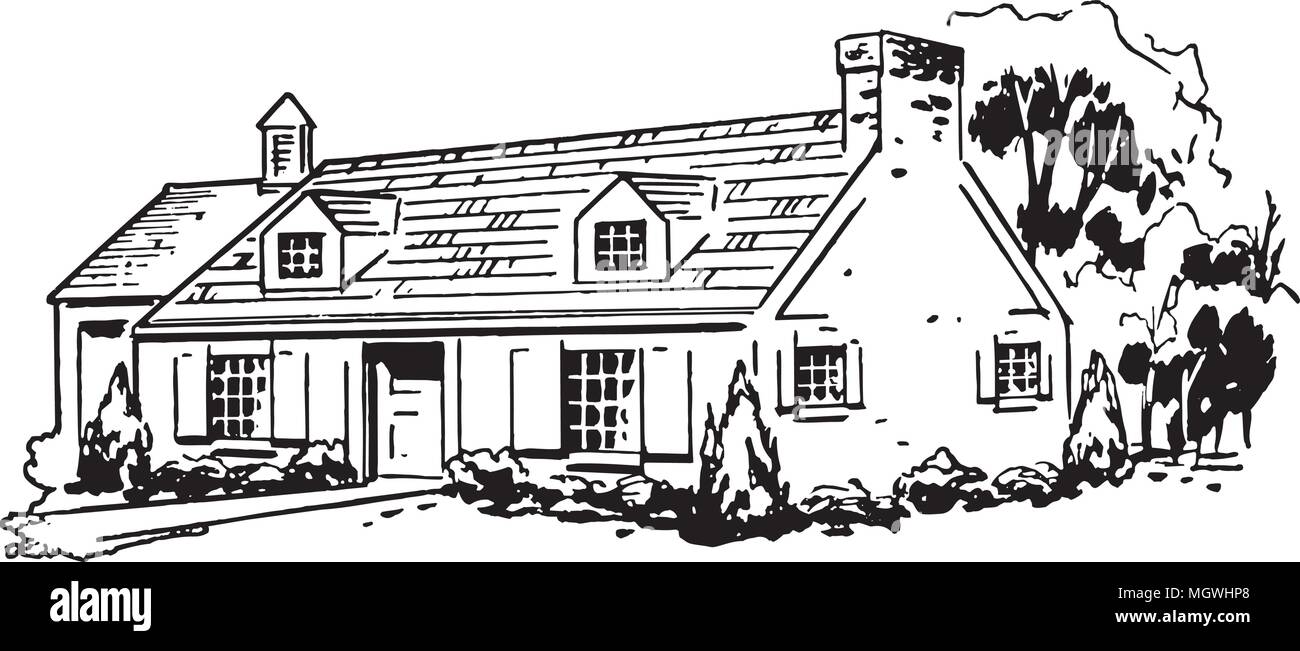 Typical House - Retro Clipart Illustration Stock Vector Image & Art - Alamy