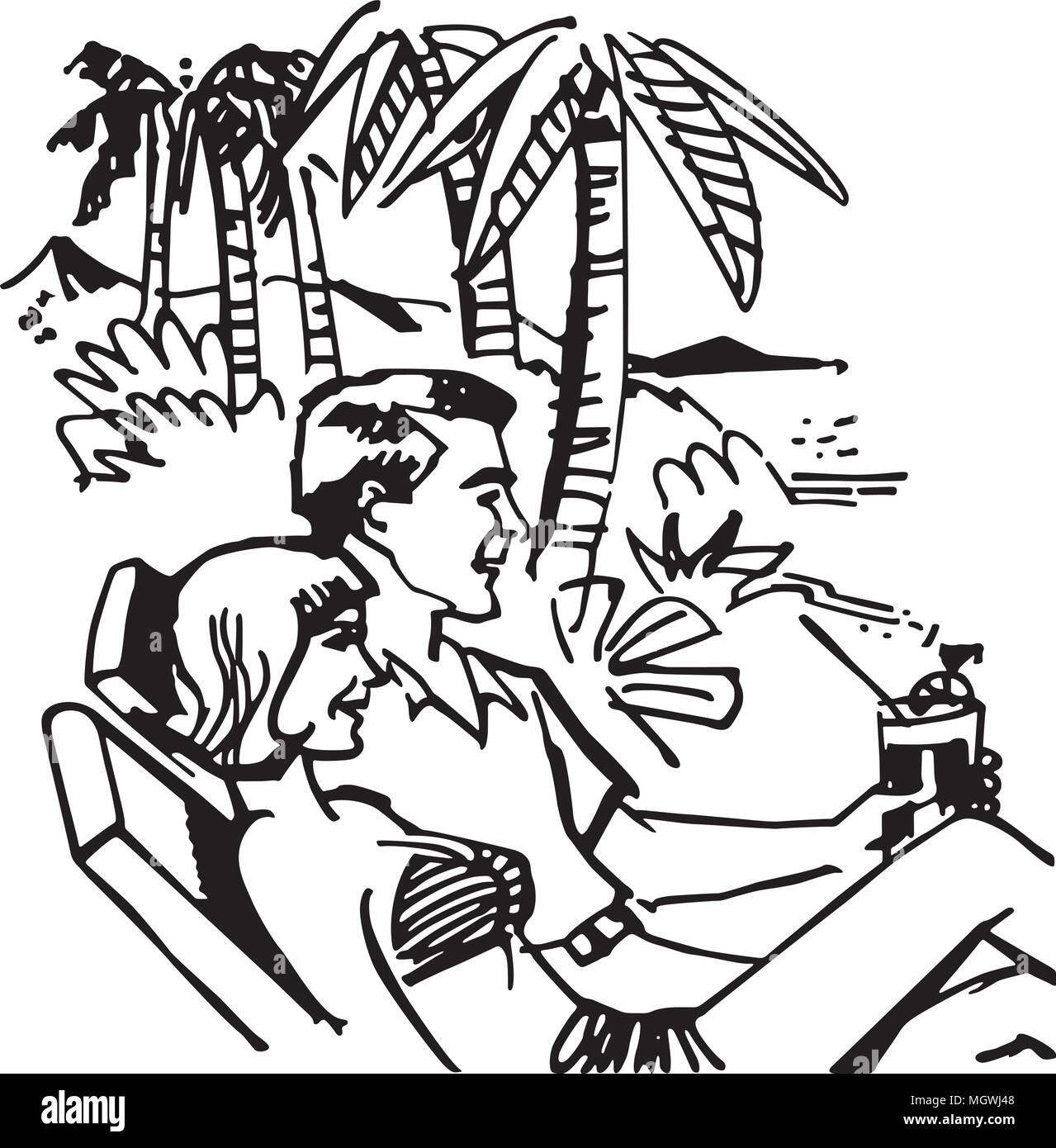 Vacation Couple - Retro Clipart Illustration Stock Vector Image & Art ...