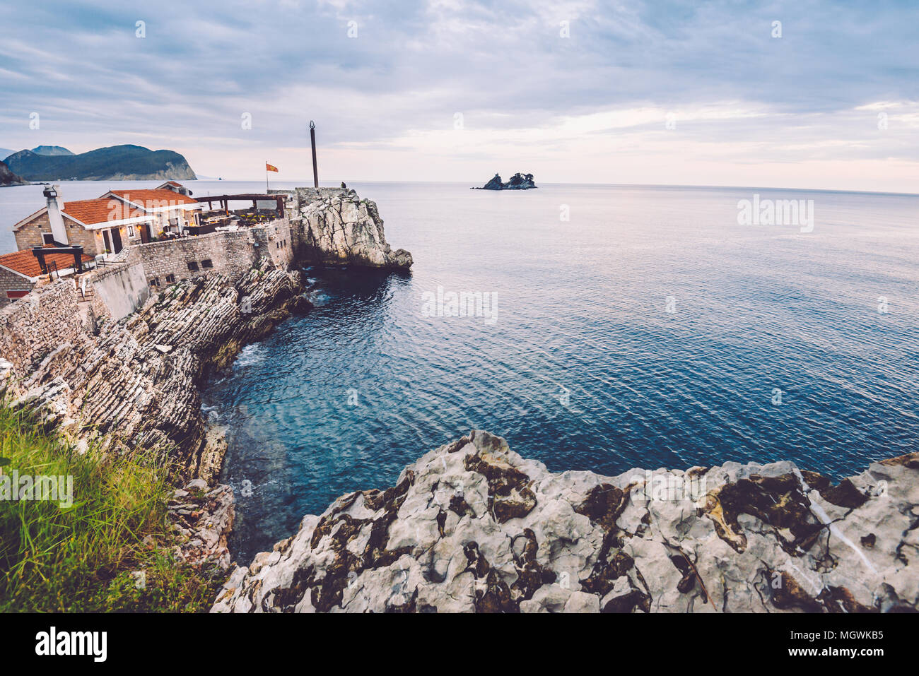 Coast venetian fortress Castello in Petrovac village, Montenegro ...
