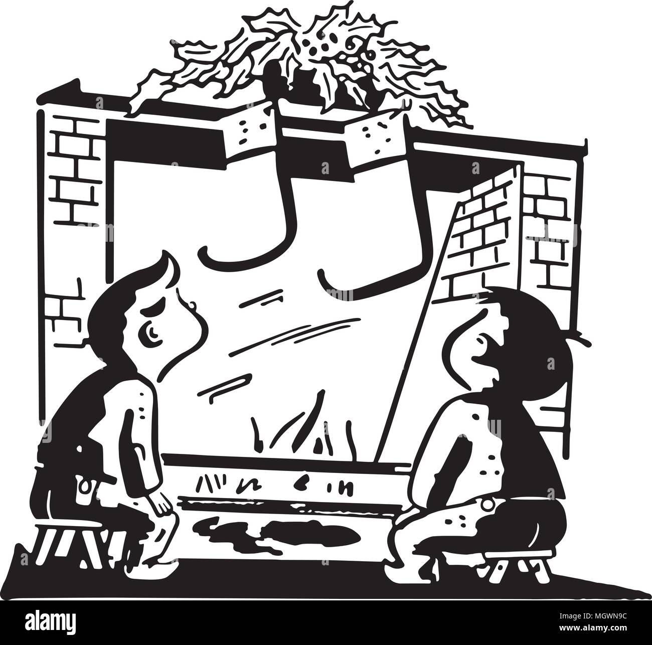 Waiting For Santa - Retro Clip Art Illustration Stock Vector Image ...