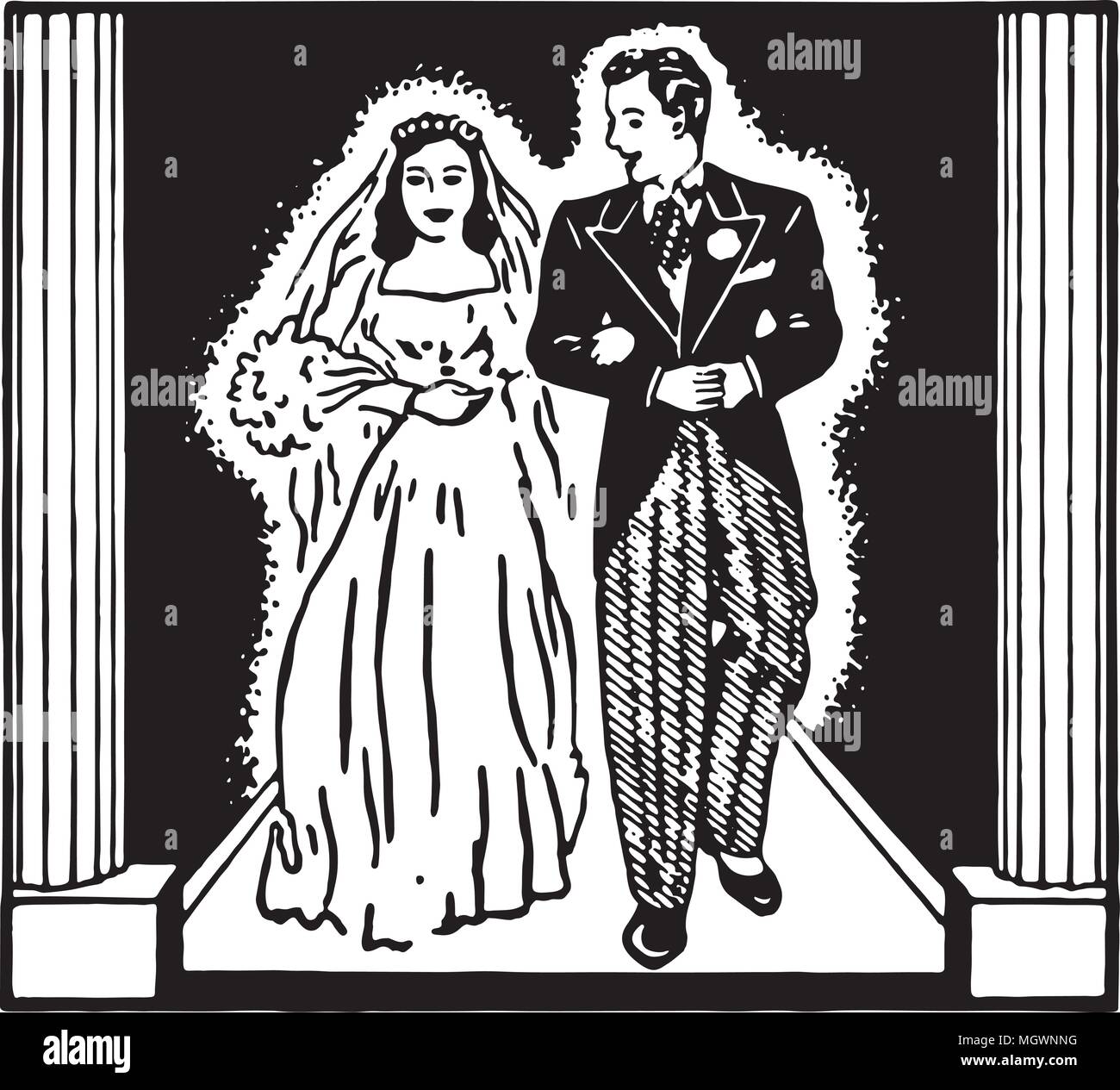 Vintage Wedding Couple Clipart