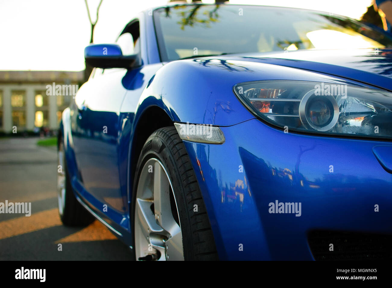 Side View of the Blue Sport Car, Mirror Close-up, Details of Automobile ...