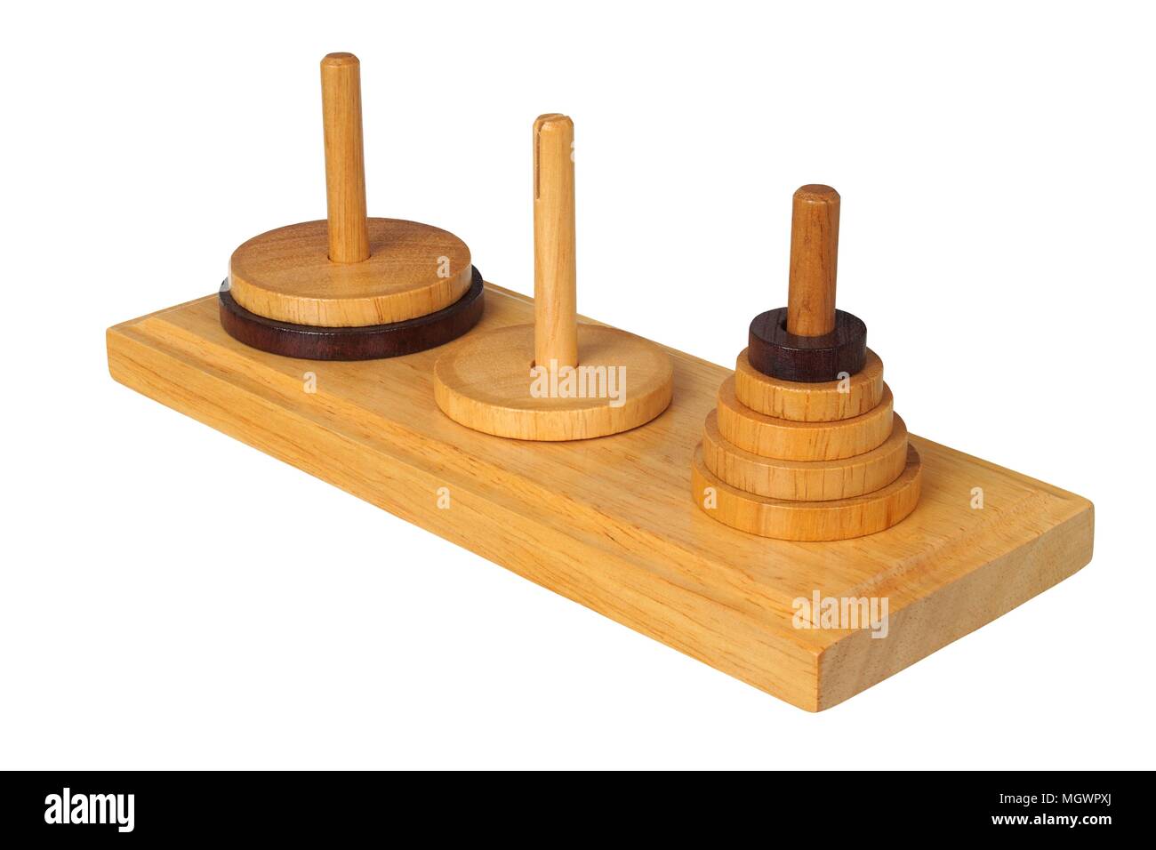 Wooden towers of Hanoi isolated on white background Stock Photo - Alamy