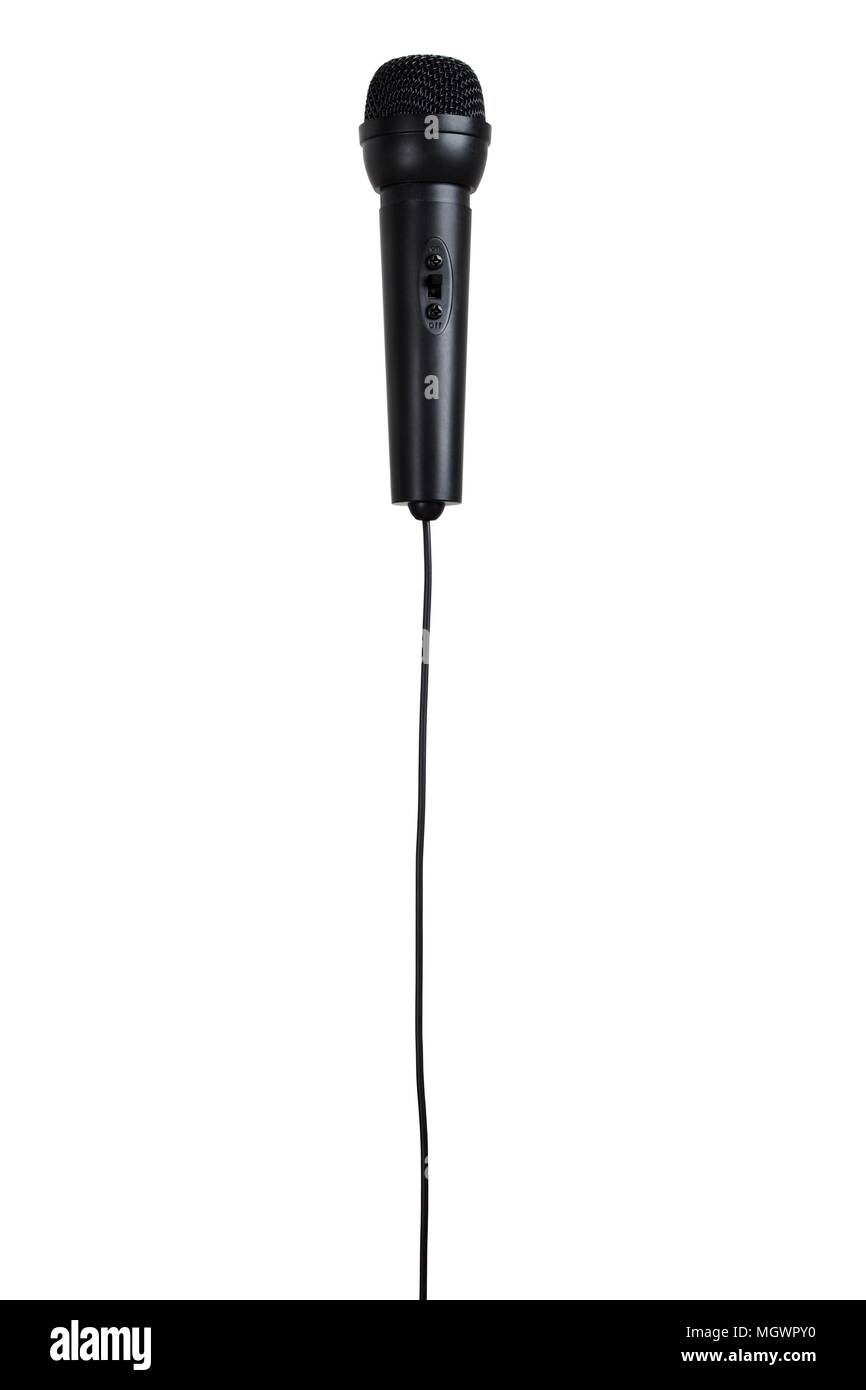 Black microphone with cable isolated on white background Stock Photo ...