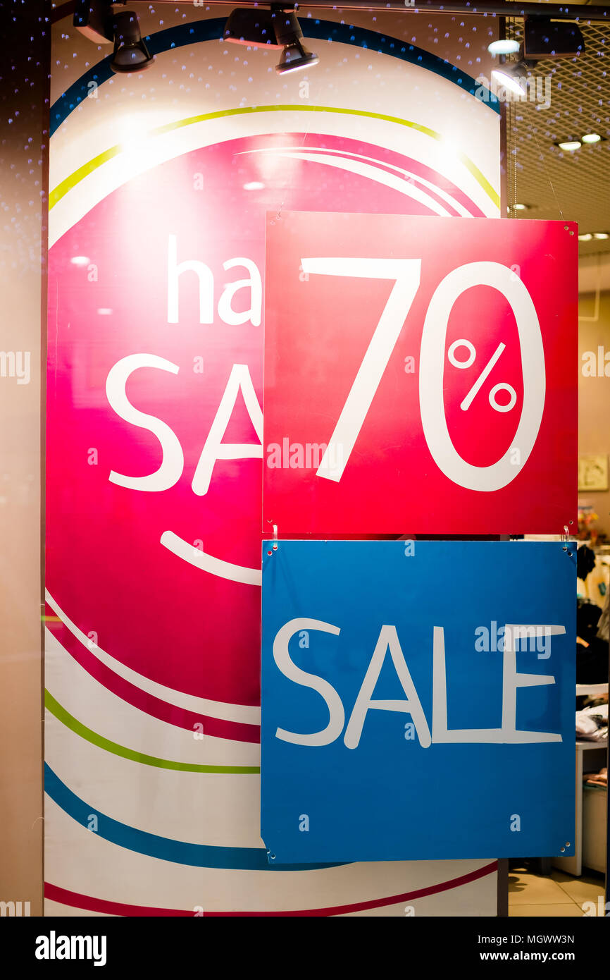 SALE Sign on the shop's window display.Boutique and Sale sign.Shop ...
