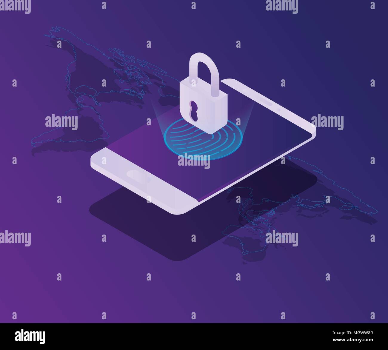 cyber security smartphone screen locked with fingerprint vector isometric Stock Vector Image ...