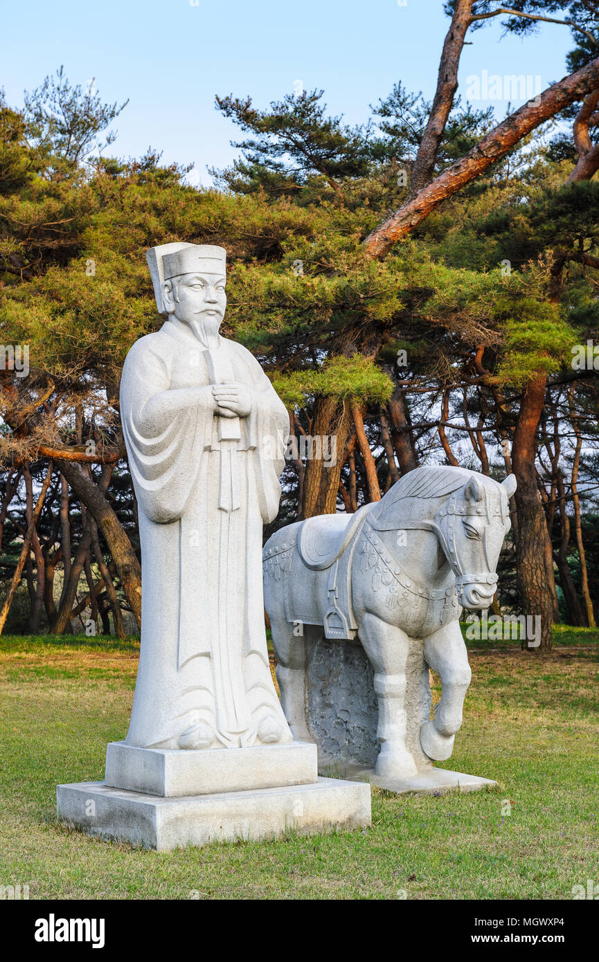 Scientifics and horses statues on the Road to the tombs of Ancient ...