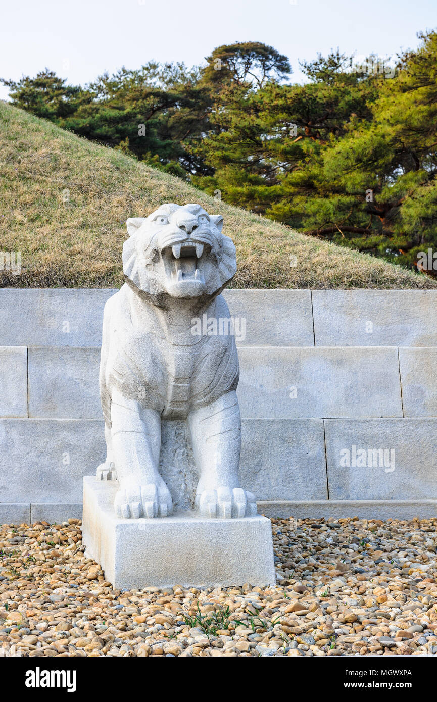 Tiger statue on the Road to the tombs of Ancient Koguryo Kingdom ...