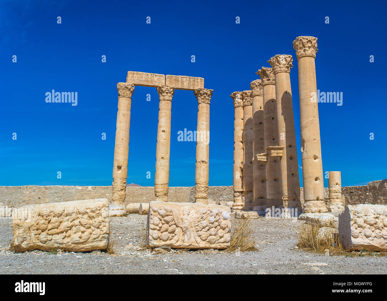 Columns of the ruins of Syrian town Palmyra, UNESCO World Heritage Site ...