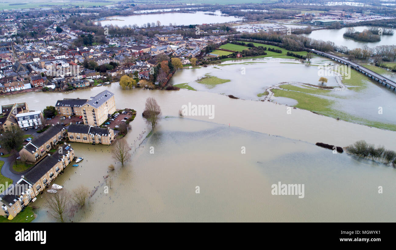 Aerial picture shows the town of St Ives in Cambridgeshire on Easter ...