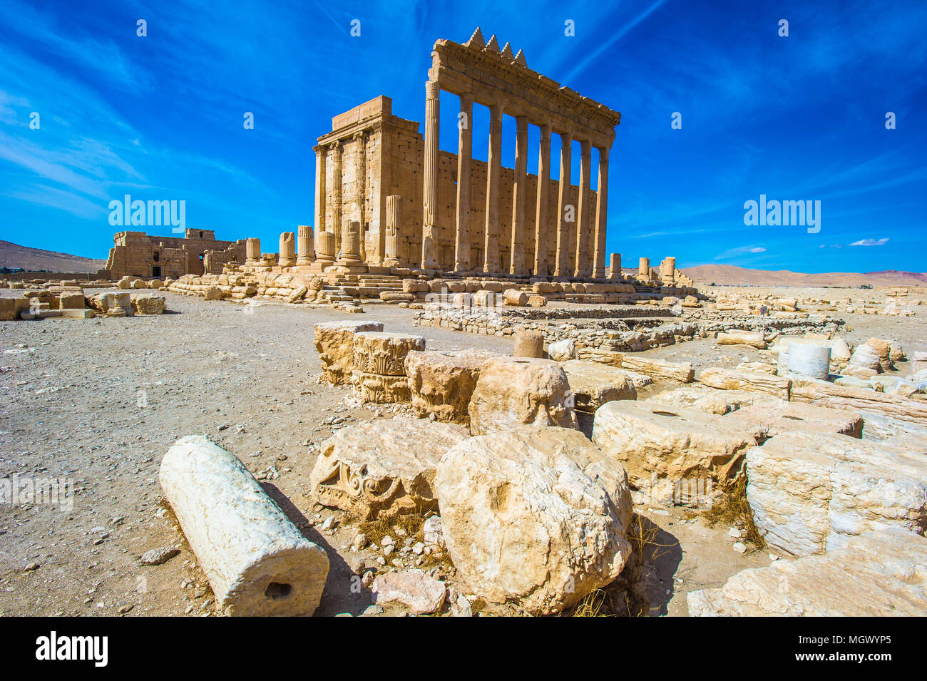 Temple of Bel , an ancient stone ruin located in Palmyra, Syria Stock ...