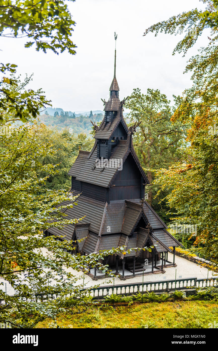 Norwegian wooden church near Bergen (Stabkirche Fantoft Stock Photo - Alamy