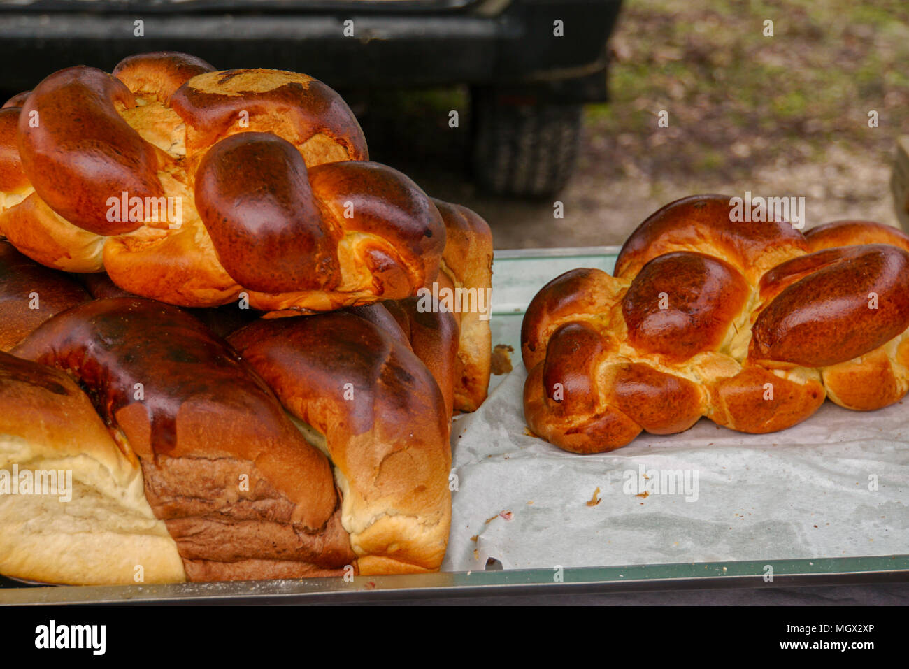 Freshly baked Challah Sweet white bread traditionally eaten by Jews on ...