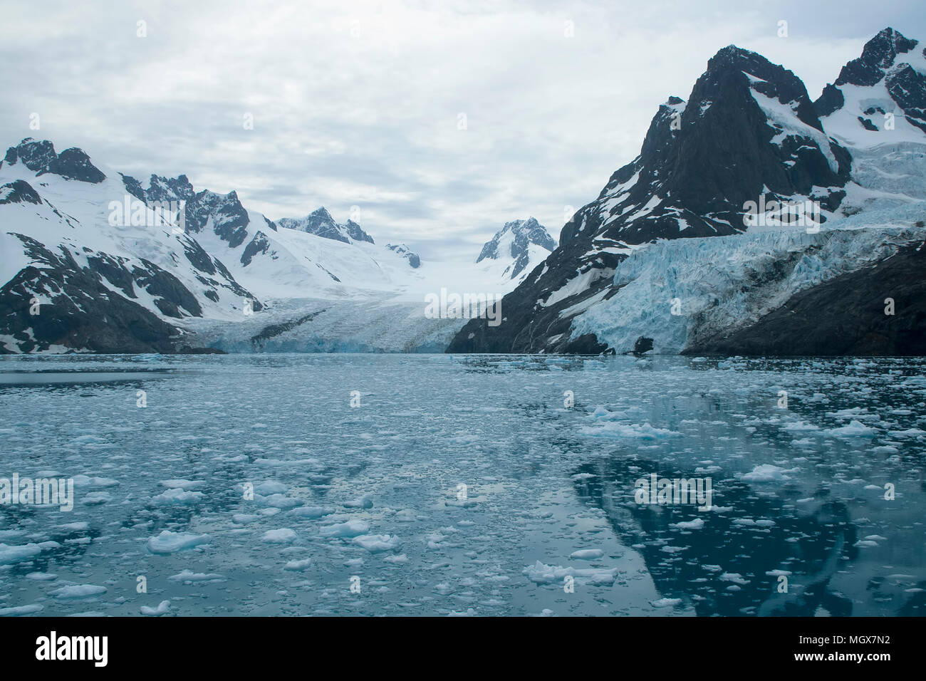 Drygalski Fjord South Georgia Islands, mountain scene with glacial ice ...