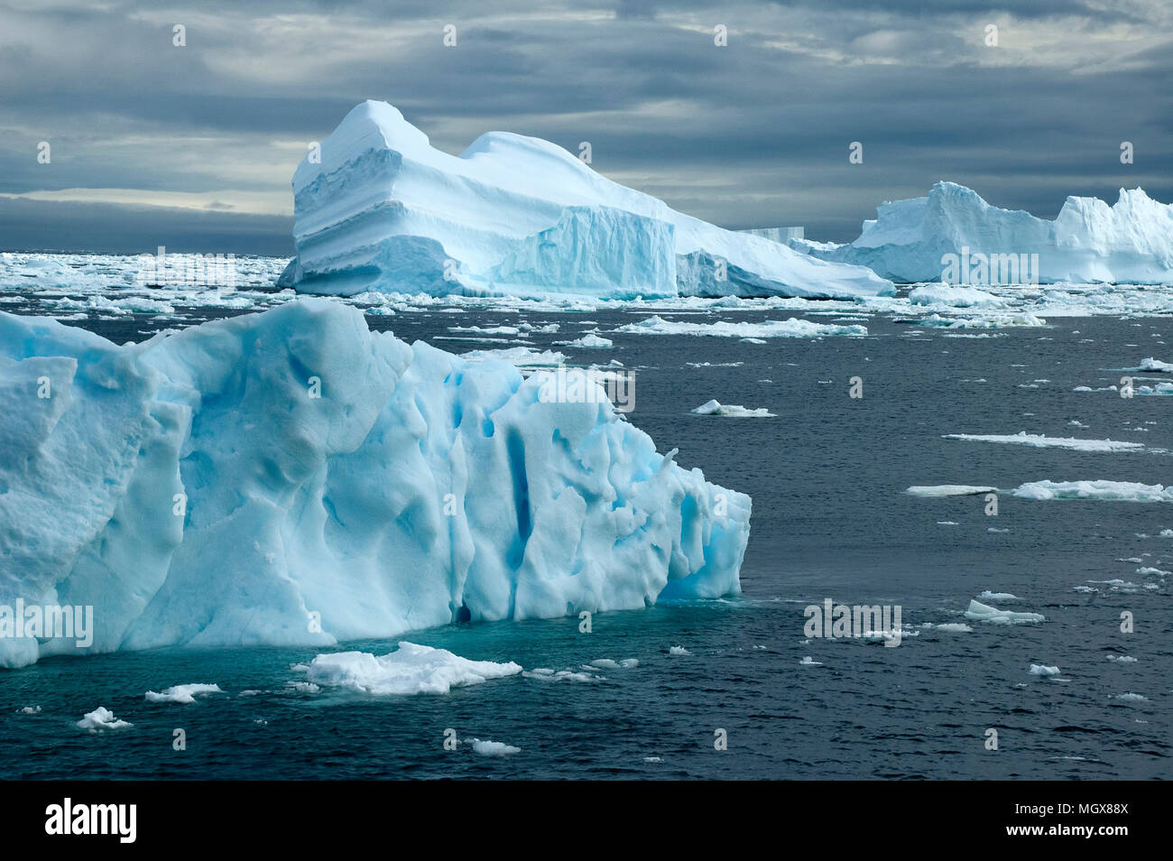 Southern Ocean Antarctica, iceberg field with stormy sky Stock Photo ...