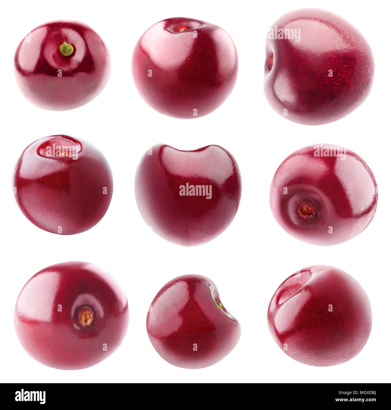 Isolated sweet cherries. Collection of nine cherry fruits without stems ... Isolated sweet cherries. Collection of nine cherry fruits without stems ...