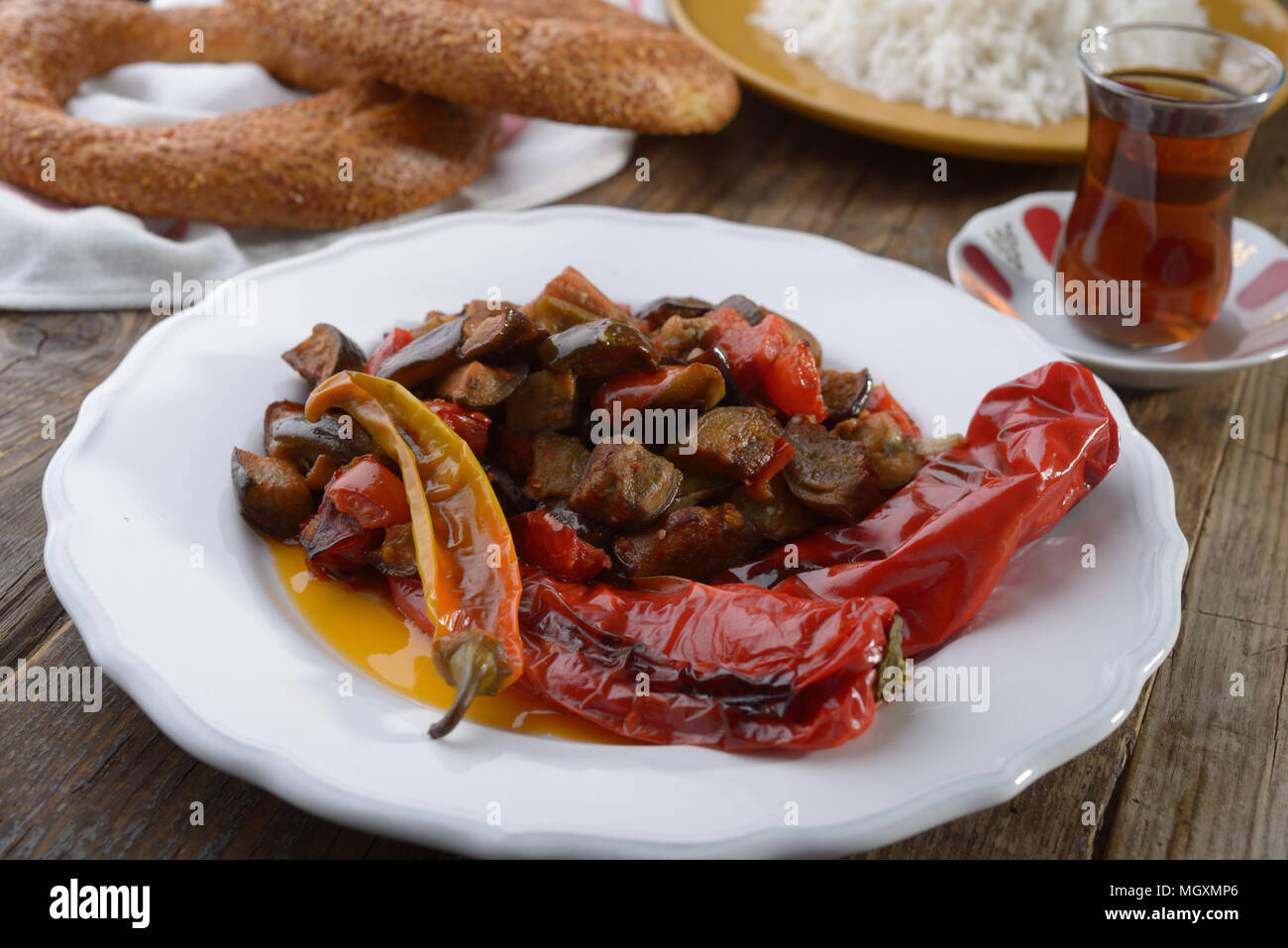 Turkish dinner on a rustic table Stock Photo - Alamy