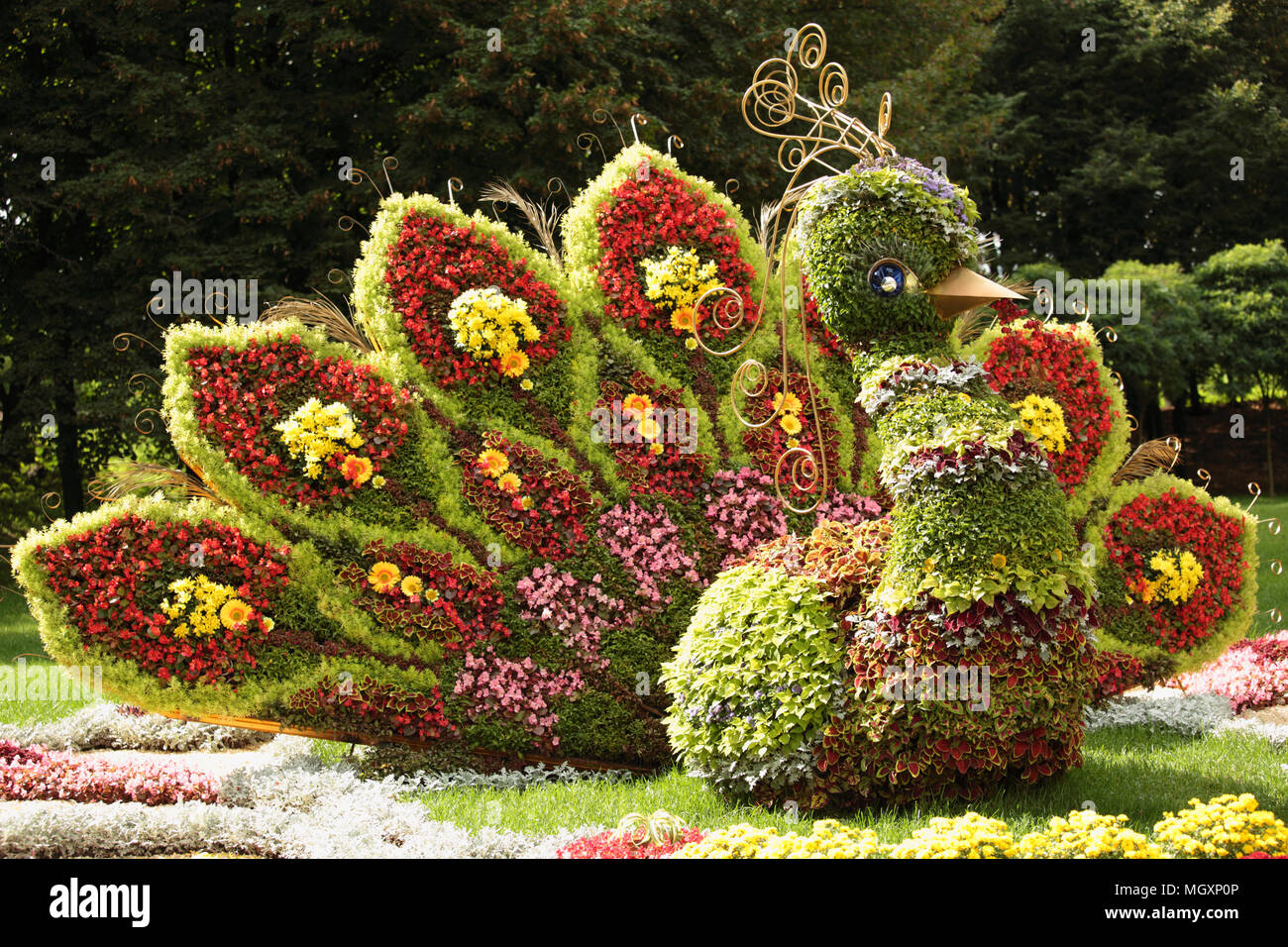 Sculptures made of flowers in the city park of Kiev, Ukraine during the ...
