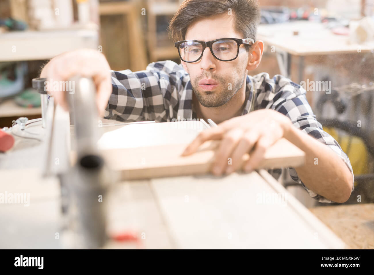 Modern Carpenter Working with Machines Stock Photo - Alamy