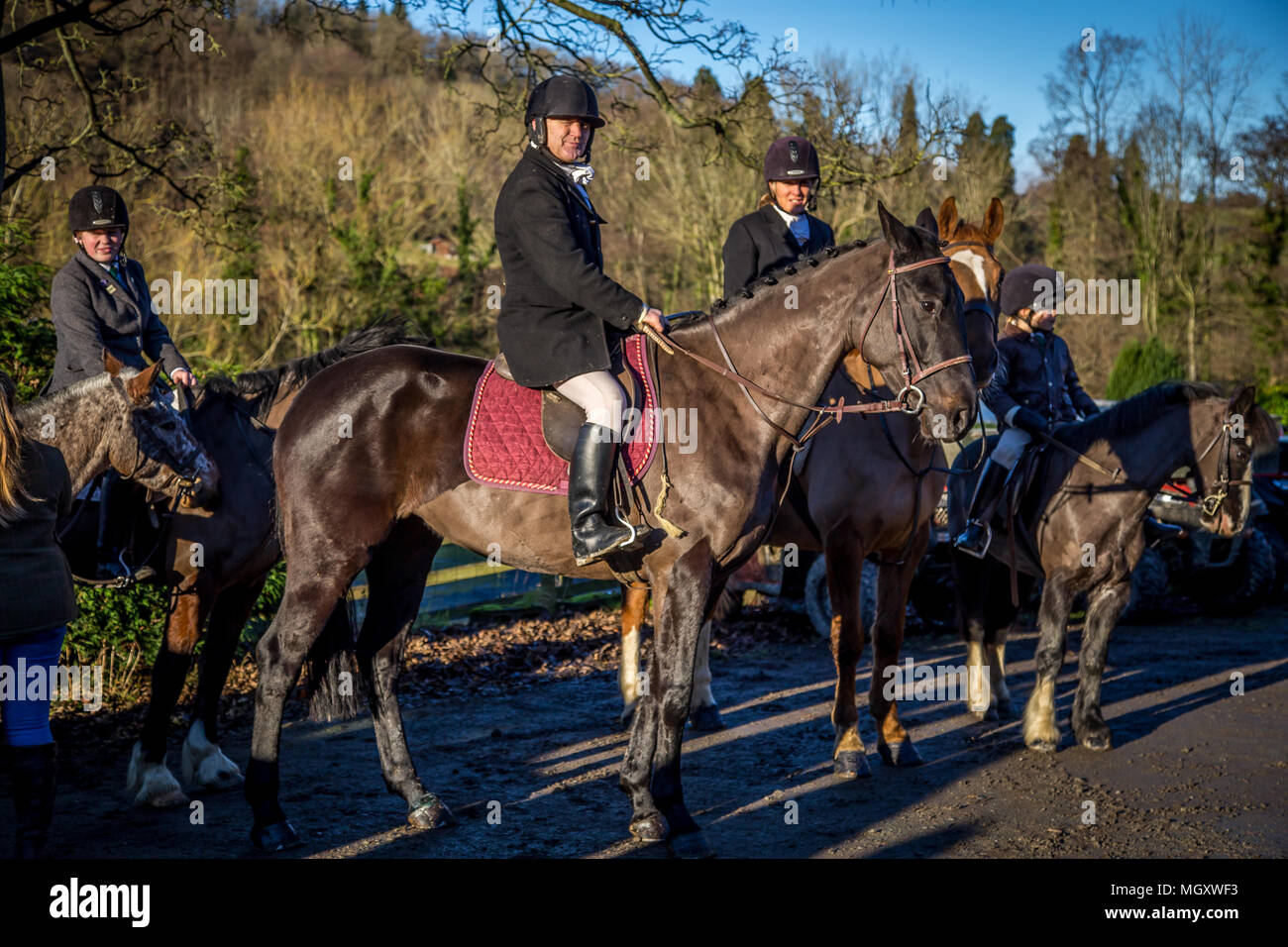 Hunter mounted and ready to leave at Hunt Meet Stock Photo - Alamy